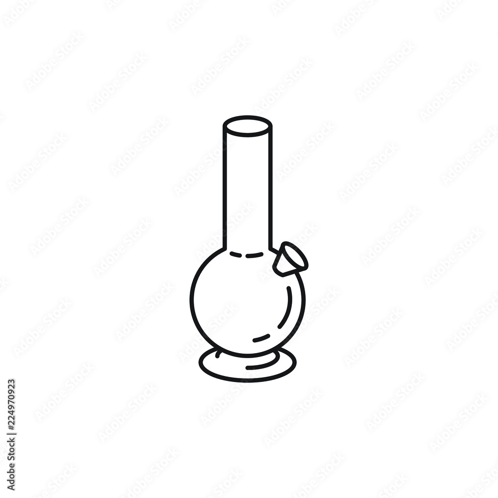 Bong hookah vector line art icon black on white background cannabis ...