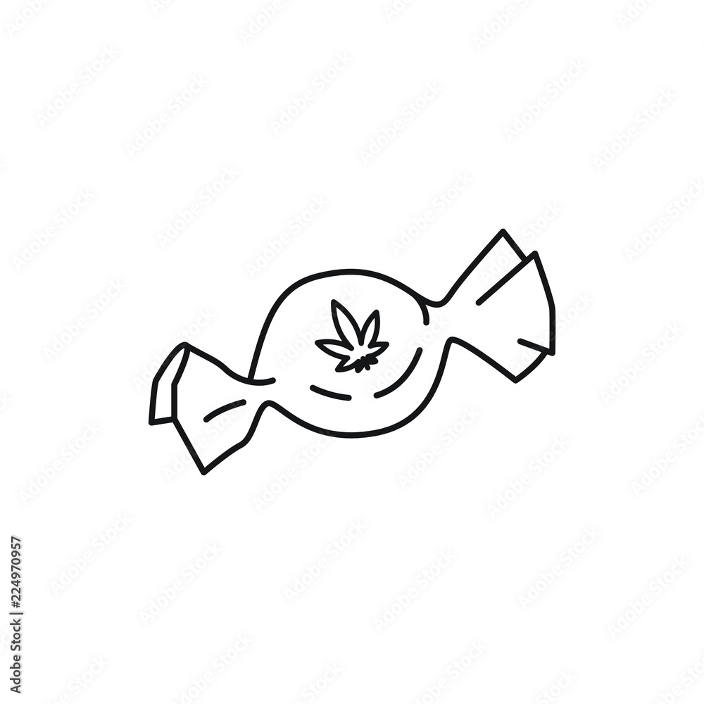 Candy Edible vector line art icon black on white background cannabis ...