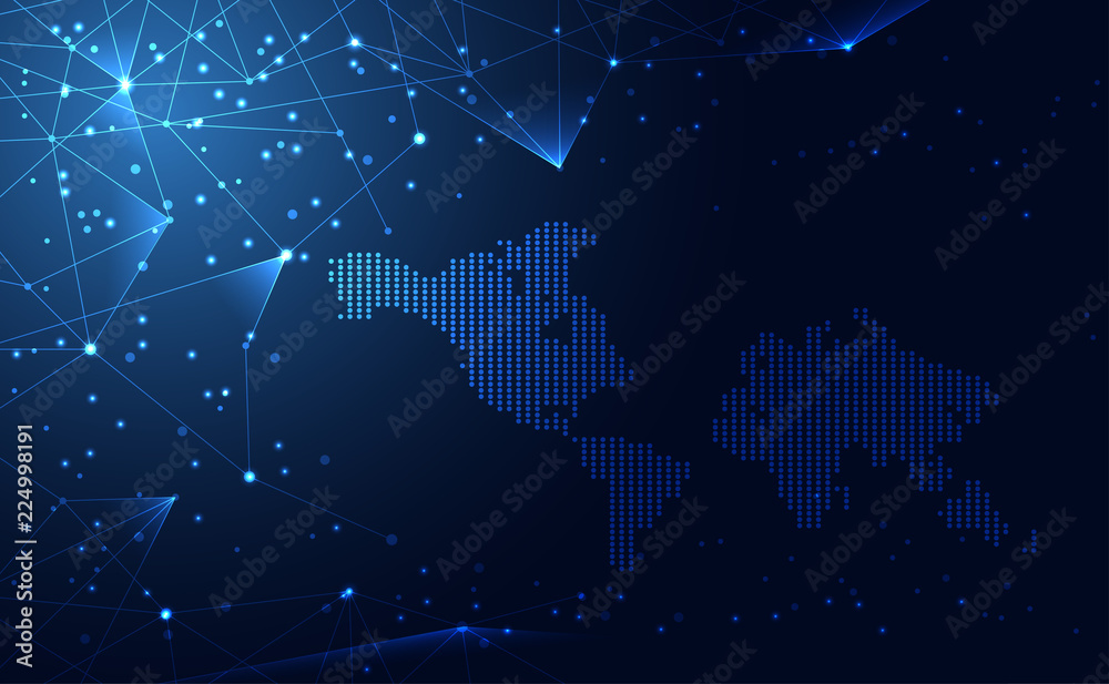 Modern abstract network map dot science connection technology internet ...