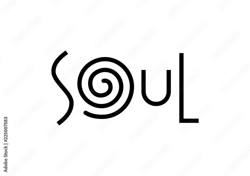 Modern lettering of Soul in black with swirl isolated on white ...