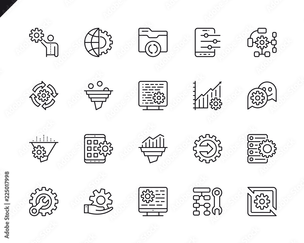 Simple Set of Data Processing Related Vector Line Icons. Linear ...