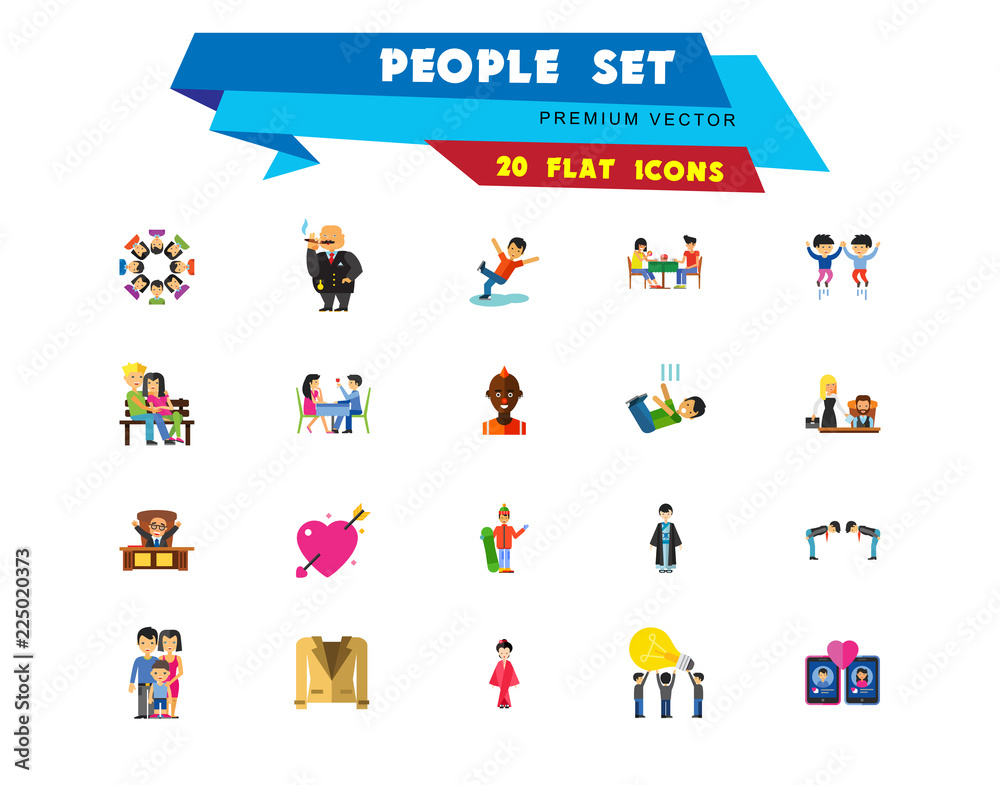 People Icon Set. Family Showing Respect Amour Symbol Couple On Park ...