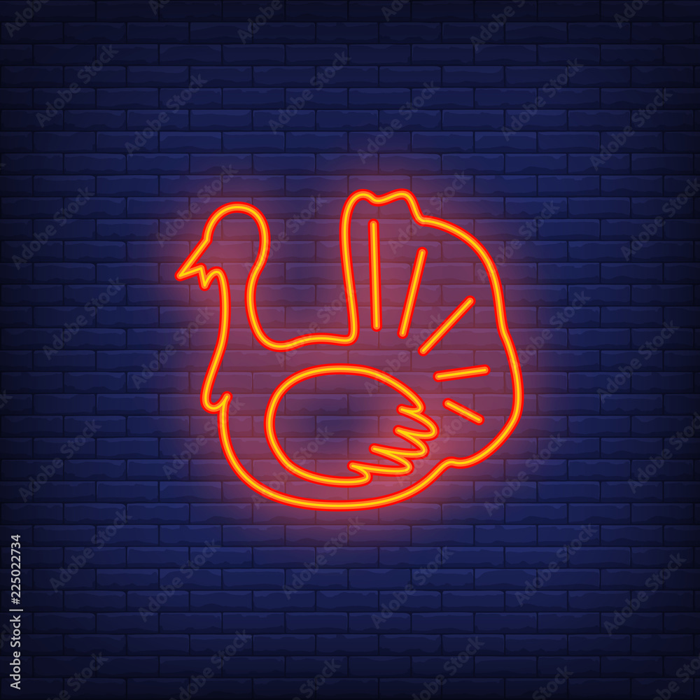 Turkey shape neon icon. Poultry, menu, dinner. Thanksgiving concept ...
