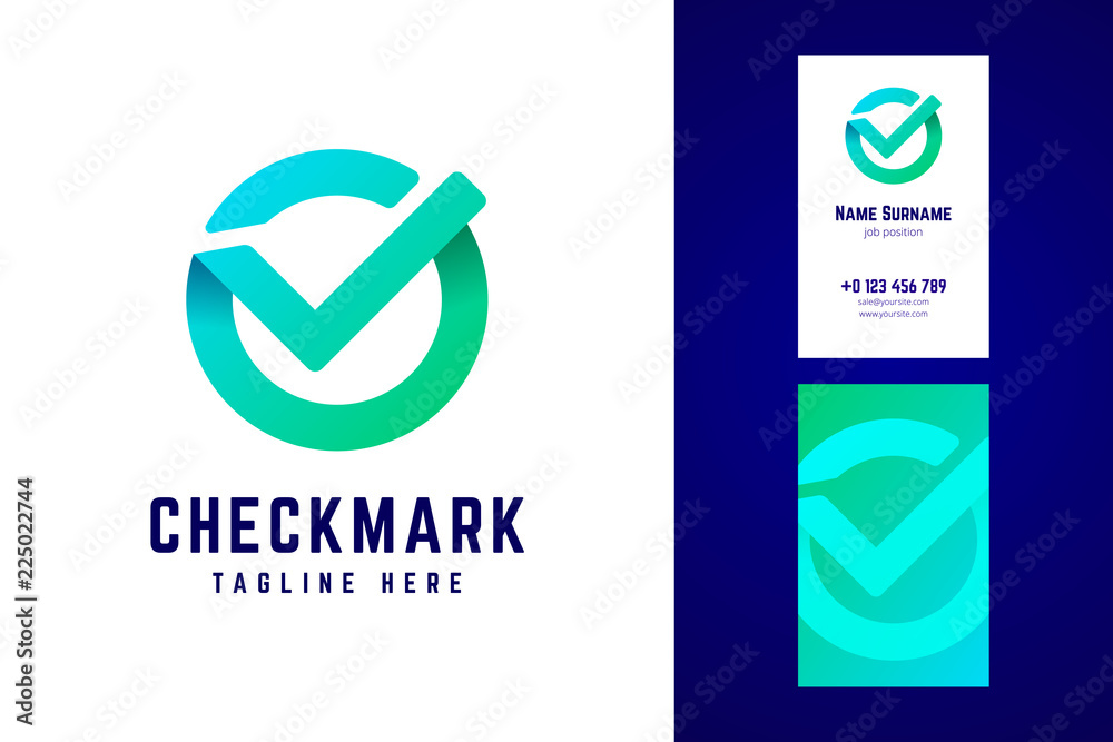 Check mark logo and business card template in gradient style. Stock ...
