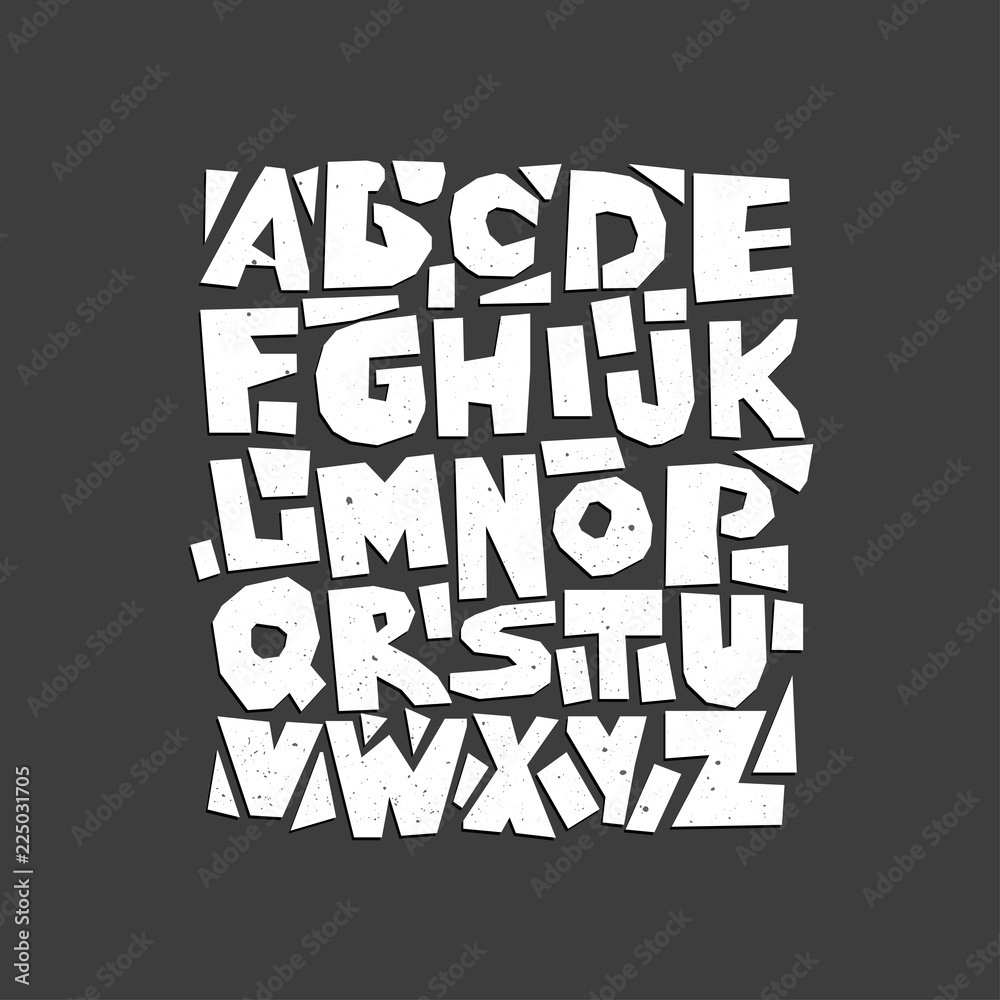 Vector capital cut out alphabet. White letters with texture on a black ...