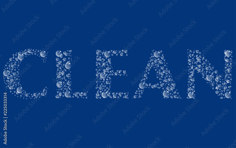 Word clean from realistic condensed water drops. Droplets texture ...