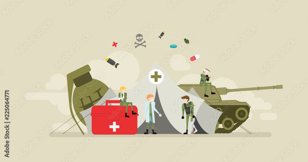Military Emergency Clinic Tiny People Character Concept Vector ...
