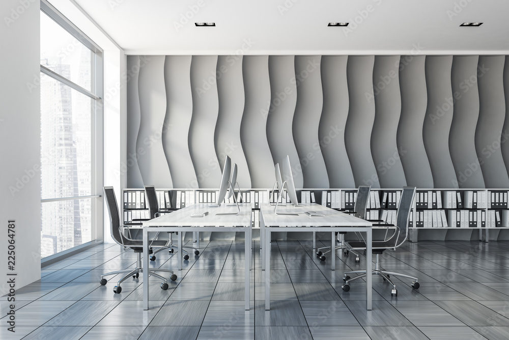 Wave pattern open plan office side view Stock Illustration | Adobe Stock