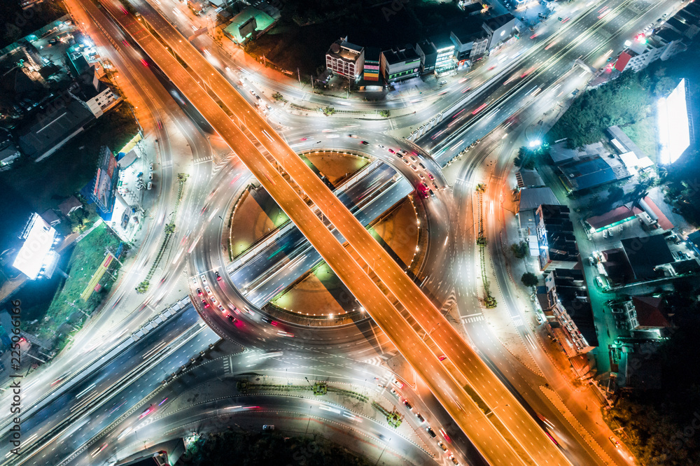 Background scenic road, The light on the road roundabout at night and ...