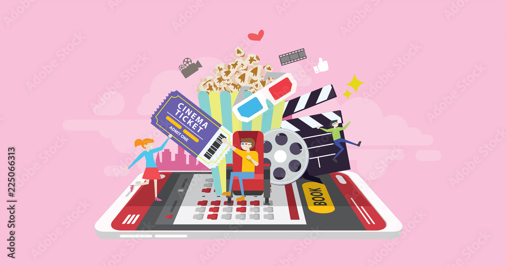 Online Movie Booking App Tiny People Character Concept Vector ...