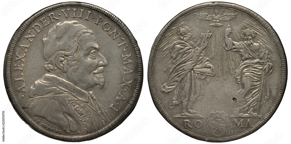 Vatican City silver coin 1 one piastre 1689/1690, bust of Pope ...