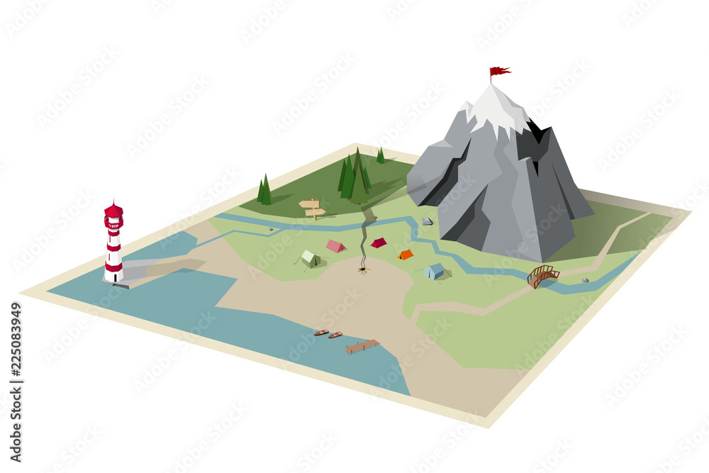 landscape camping map with sea, forest and mountain Stock Vector ...