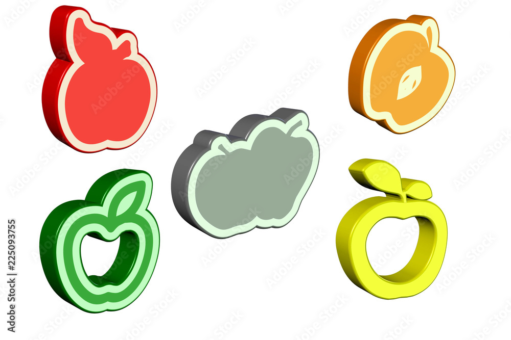 3d apple drawings - different shapes / textures Stock Illustration ...