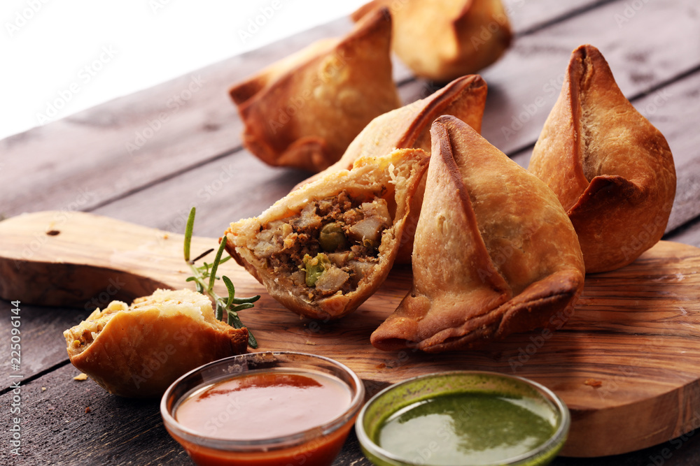 Vegetarian samsa or samosas.Indian special traditional street food ...