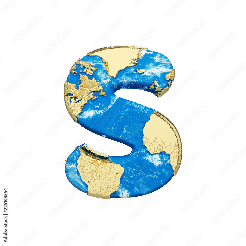 World earth globe alphabet letter S uppercase. Global worldwide font ...