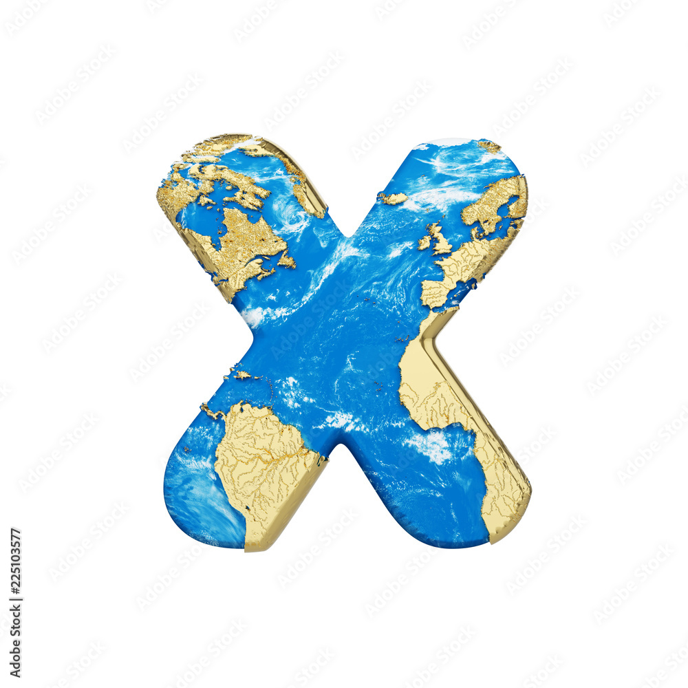 World earth globe alphabet letter X uppercase. Global worldwide font ...