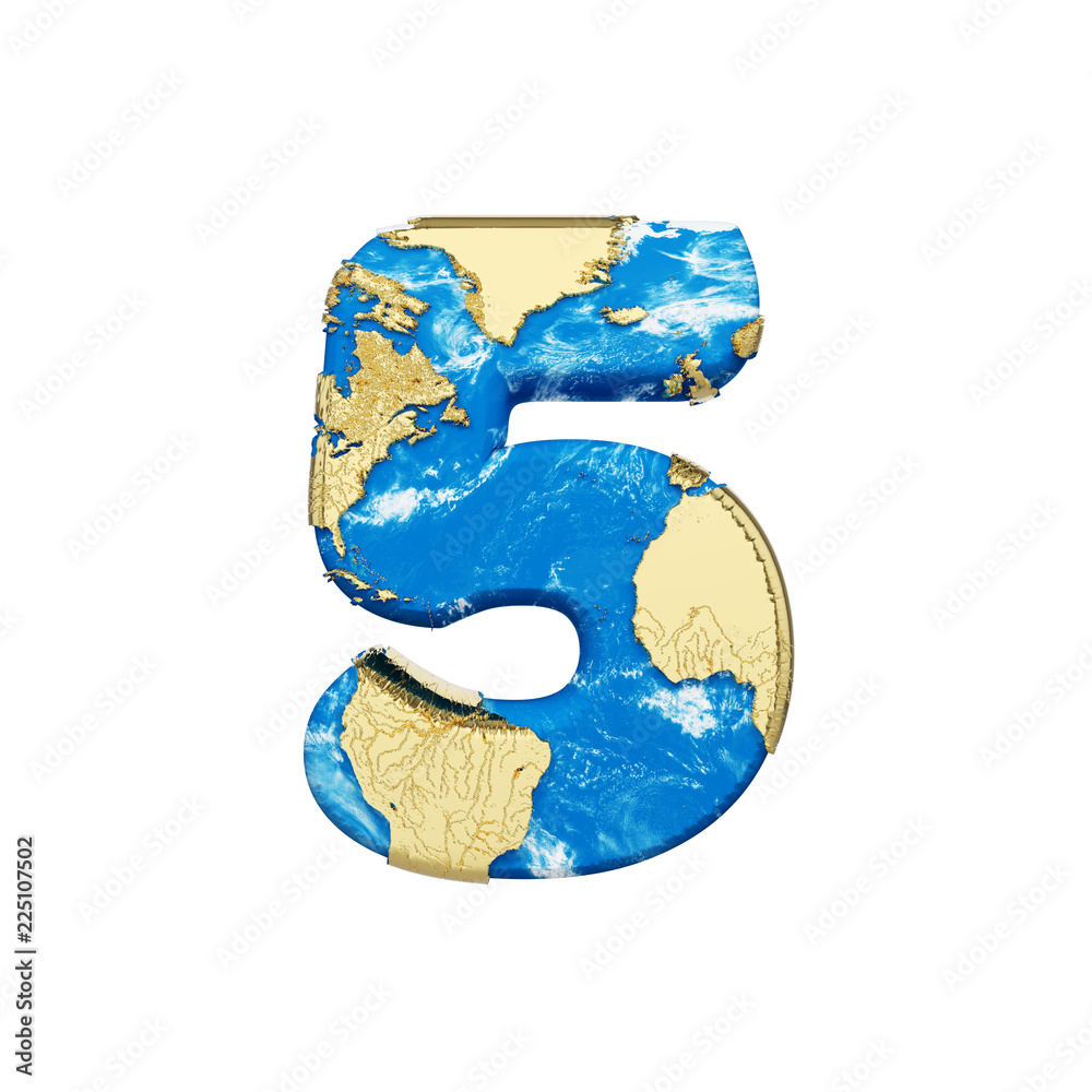 World earth globe alphabet number 5. Global worldwide font with NASA ...