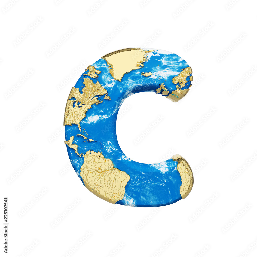 World earth globe alphabet letter C uppercase. Global worldwide font ...