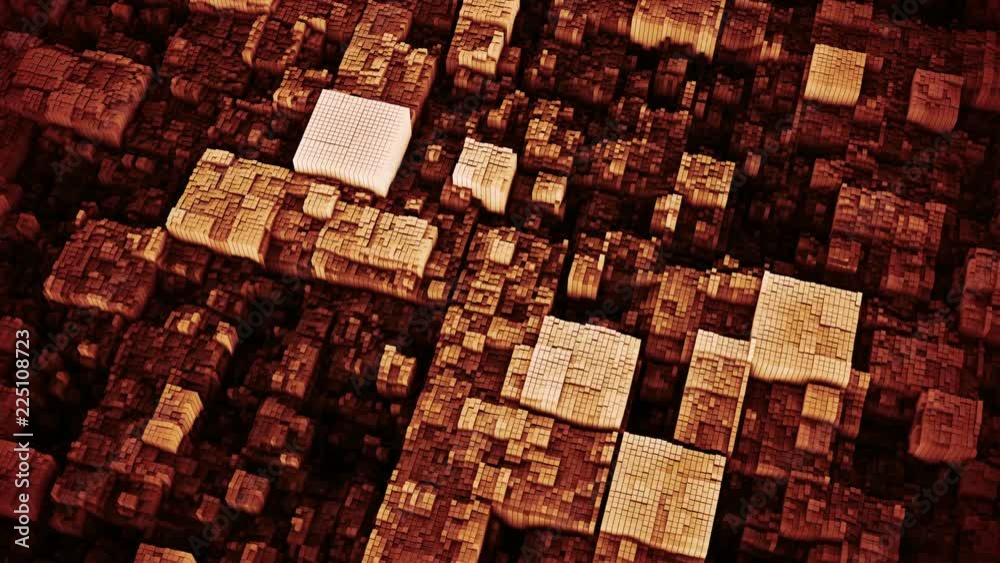 Abstract futuristic cubic surface 3D animation loop. Bright red voxel ...