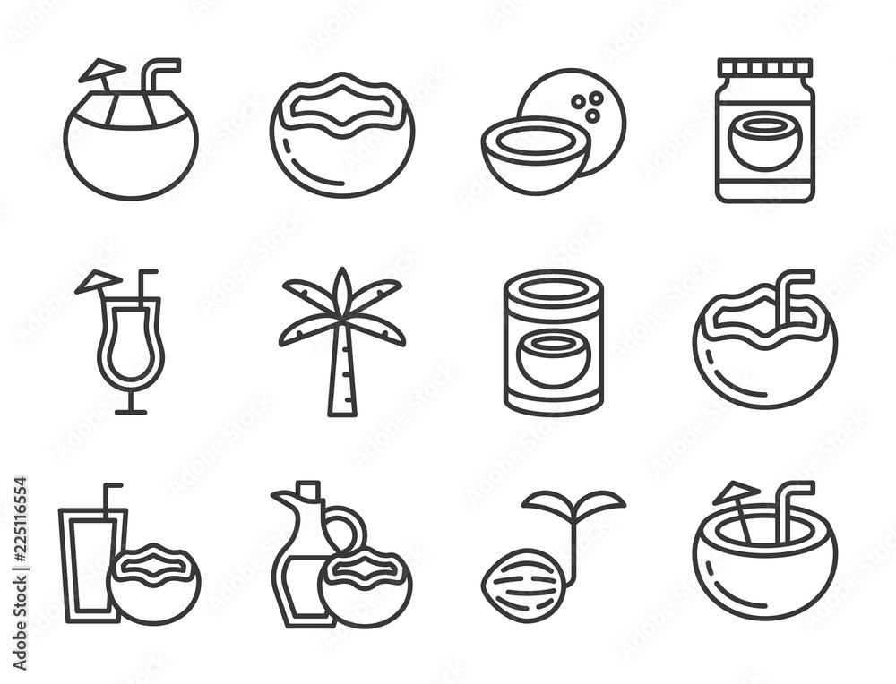 cute coconut icon set Stock Vector | Adobe Stock