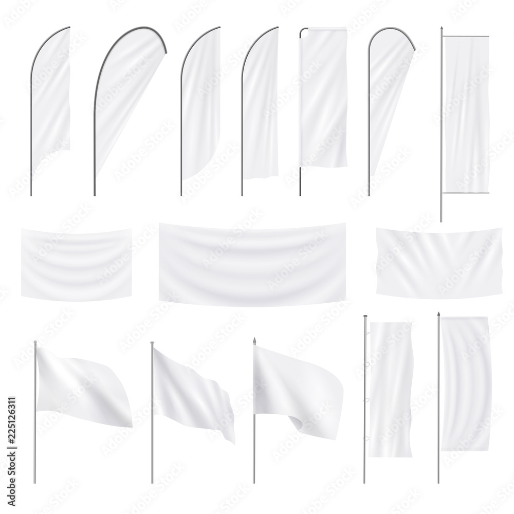 Set of realistic white advertising textile flags and banners Stock ...