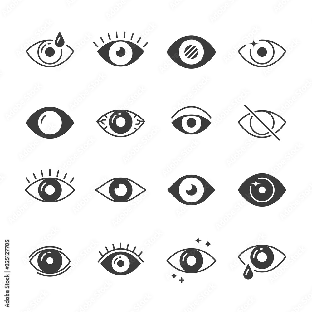 Eye icons. Human eyes, vision and view signs. Visible, sleep and ...