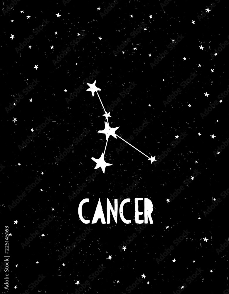 Cancer Symbol. Hand Drawn Zodiac Vector Illustration. Starry Background ...