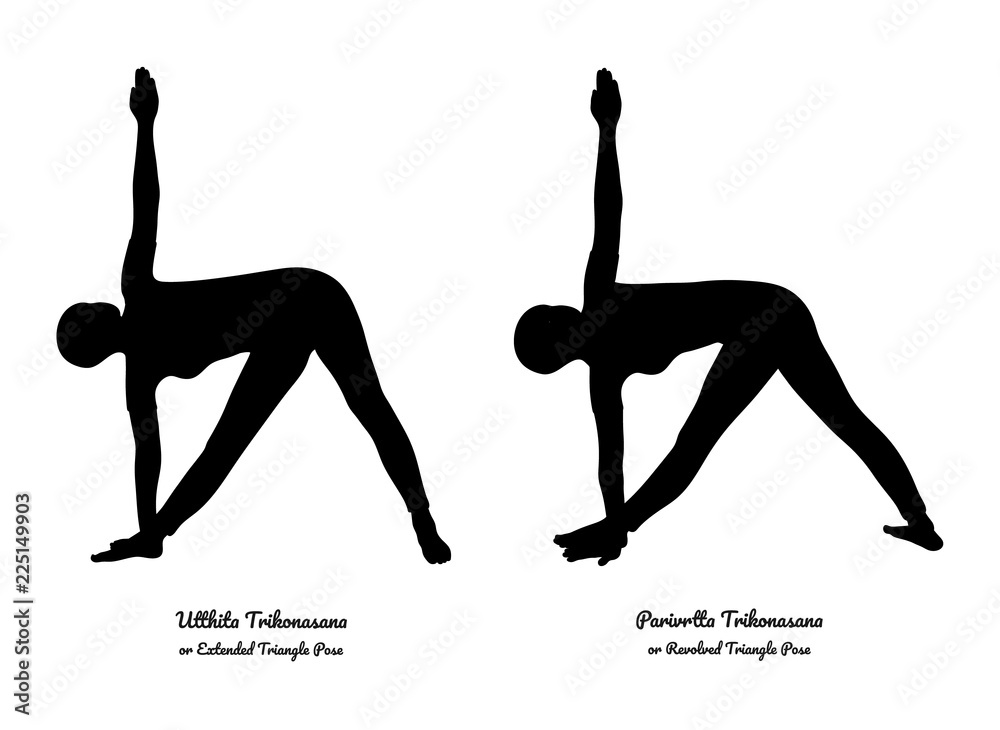 Utthita Trikonasana or Extended Triangle Pose and Parivrtta Trikonasana ...