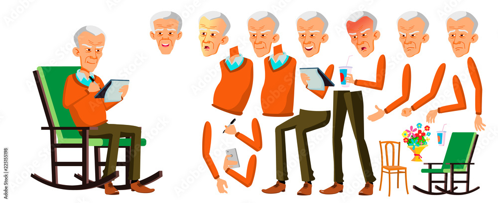 Old Man Vector. Asian Senior Person Portrait. Elderly People. Aged ...