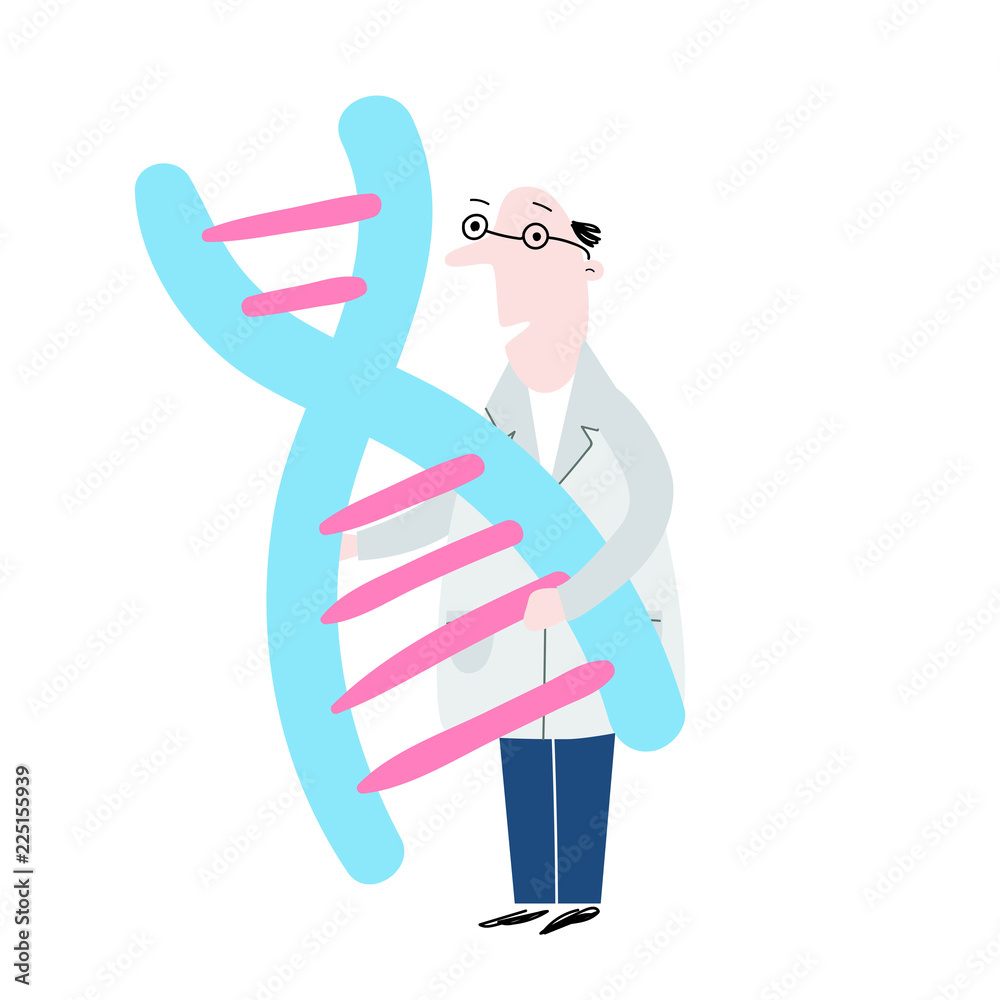 Scientist exploring DNA structure. Hand drawn genome sequencing concept ...