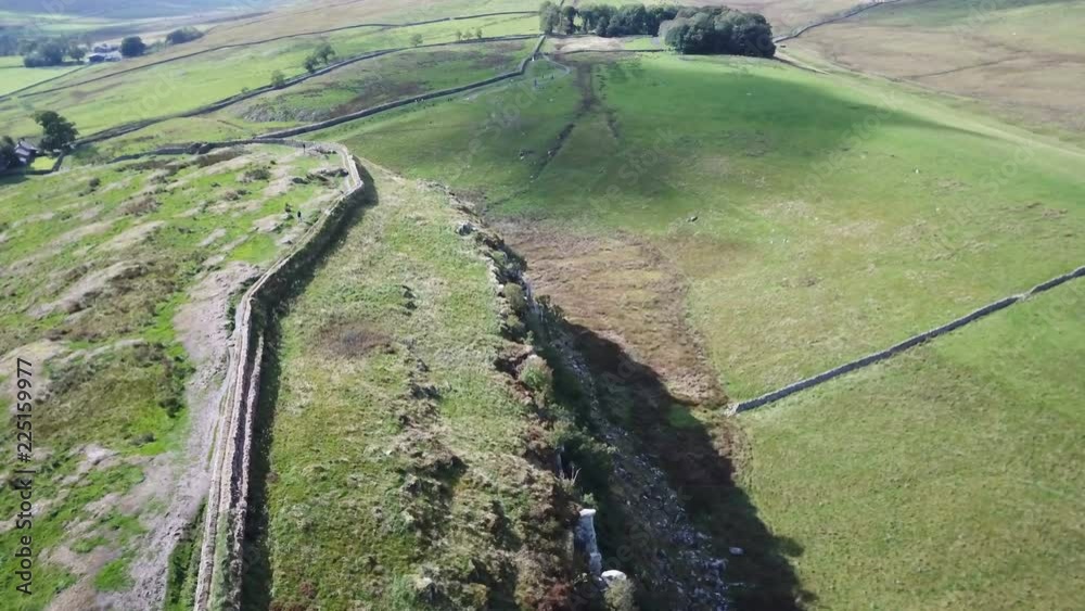 Aerial Hadrians Wall on cliff England Scotland border 4K. Hadrian's ...