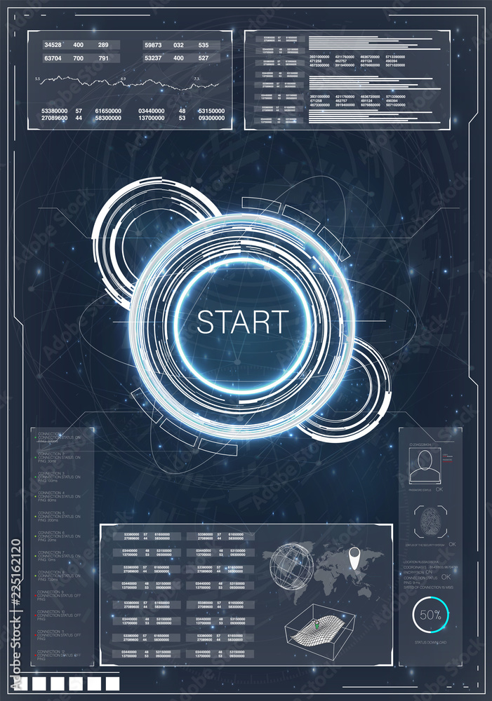 Futuristic vector hud interface screen design. Video game competition ...