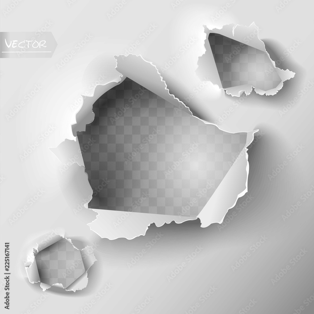 Realistic holes set in paper isolated on grey backgroun. Vector ...