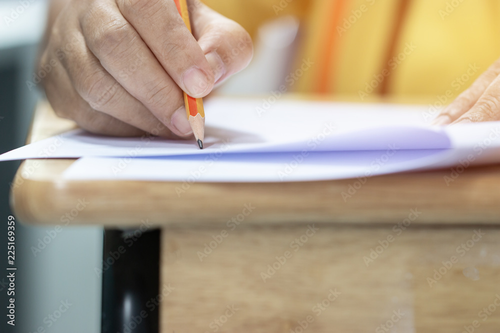 Education test concept : Man Hands high school, university student ...