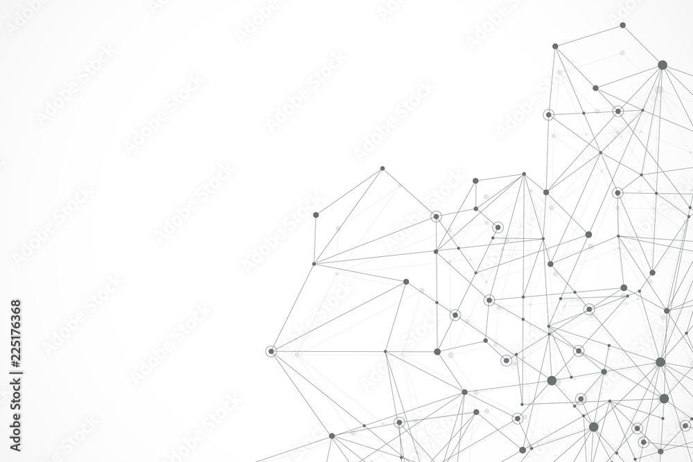 Abstract plexus background with connected lines and dots. Wave flow ...