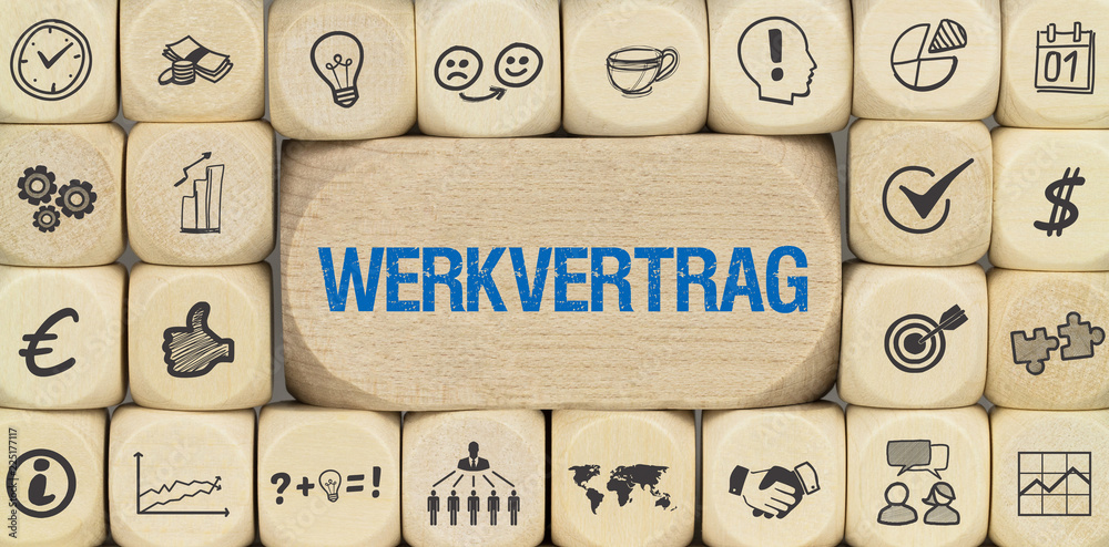 Werkvertrag / Würfel mit Symbole Stock Photo | Adobe Stock