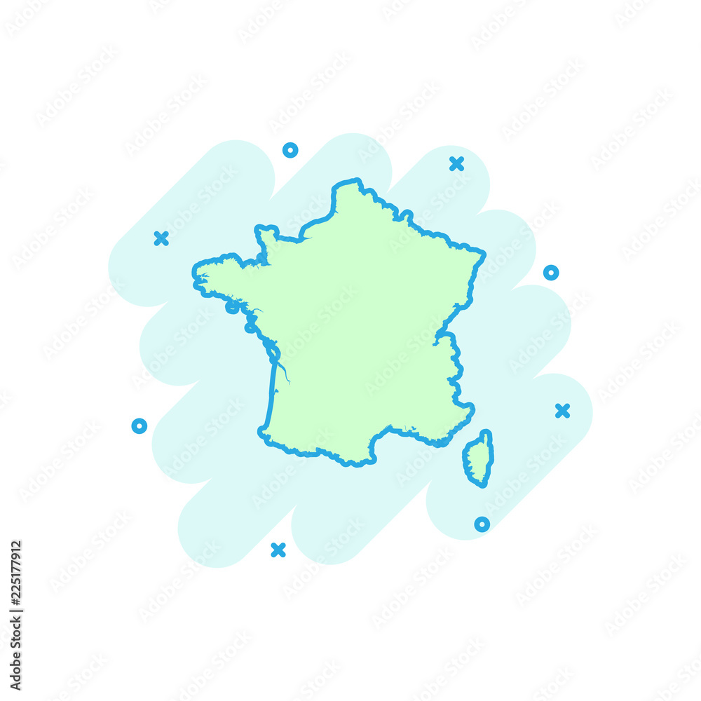 Cartoon colored France map icon in comic style. Country illustration ...