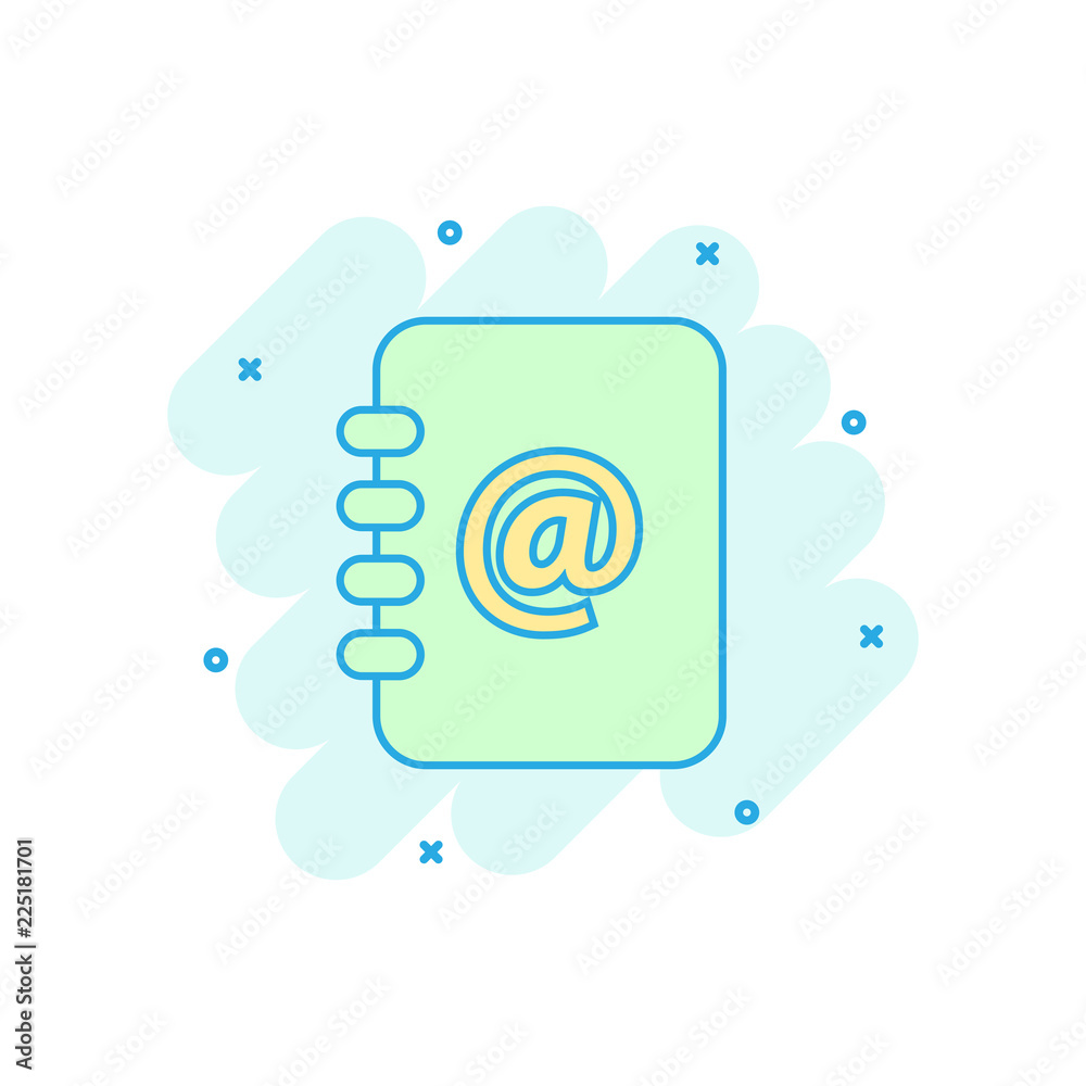 Cartoon colored address book icon in comic style. Email note ...