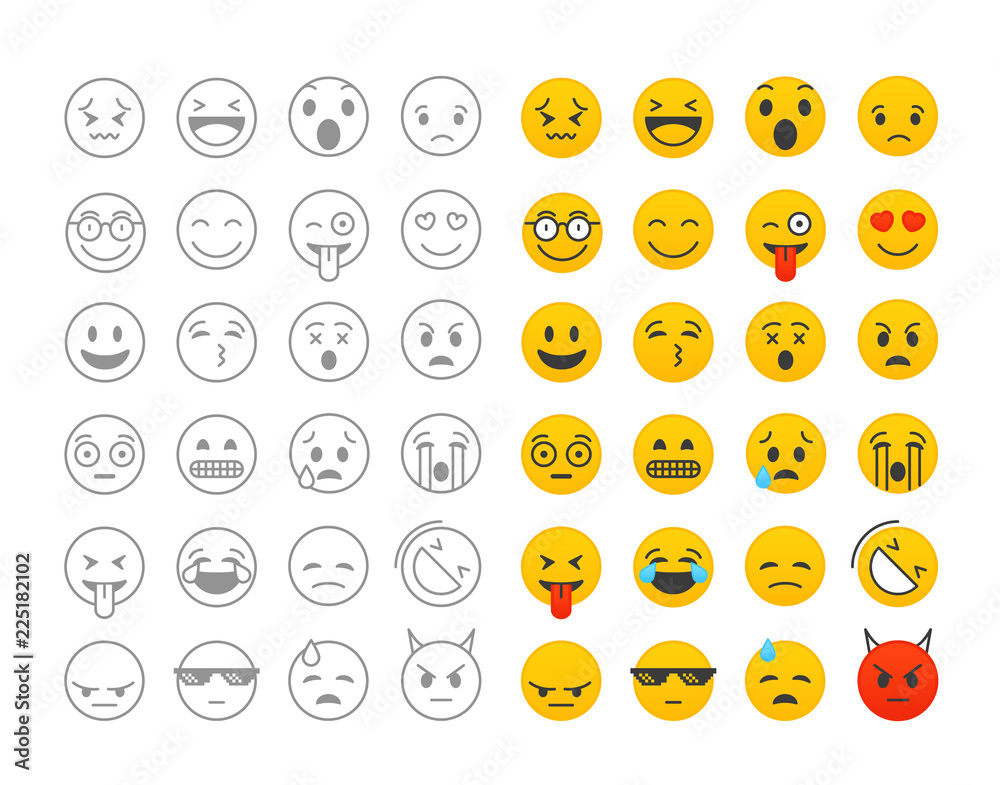 Different color emoji collection isolated on white. Vector clip-art ...