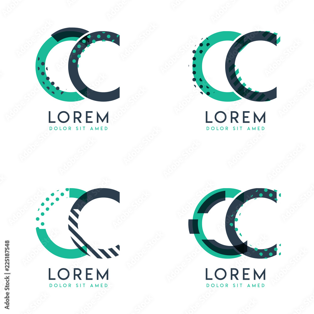 Four abstract CC logo posts set with dot and slash, green and black ...