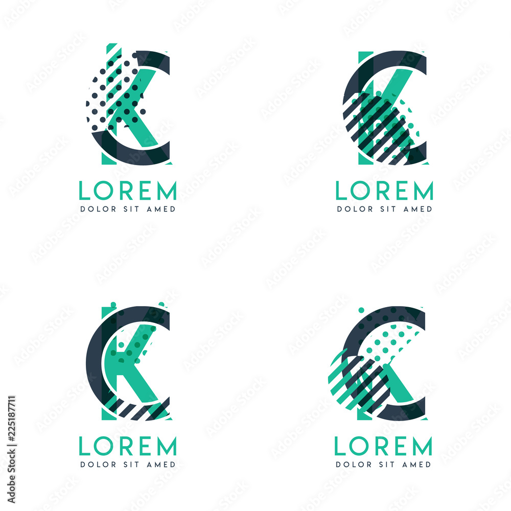 Four abstract CK logo posts set with dot and slash, green and black ...