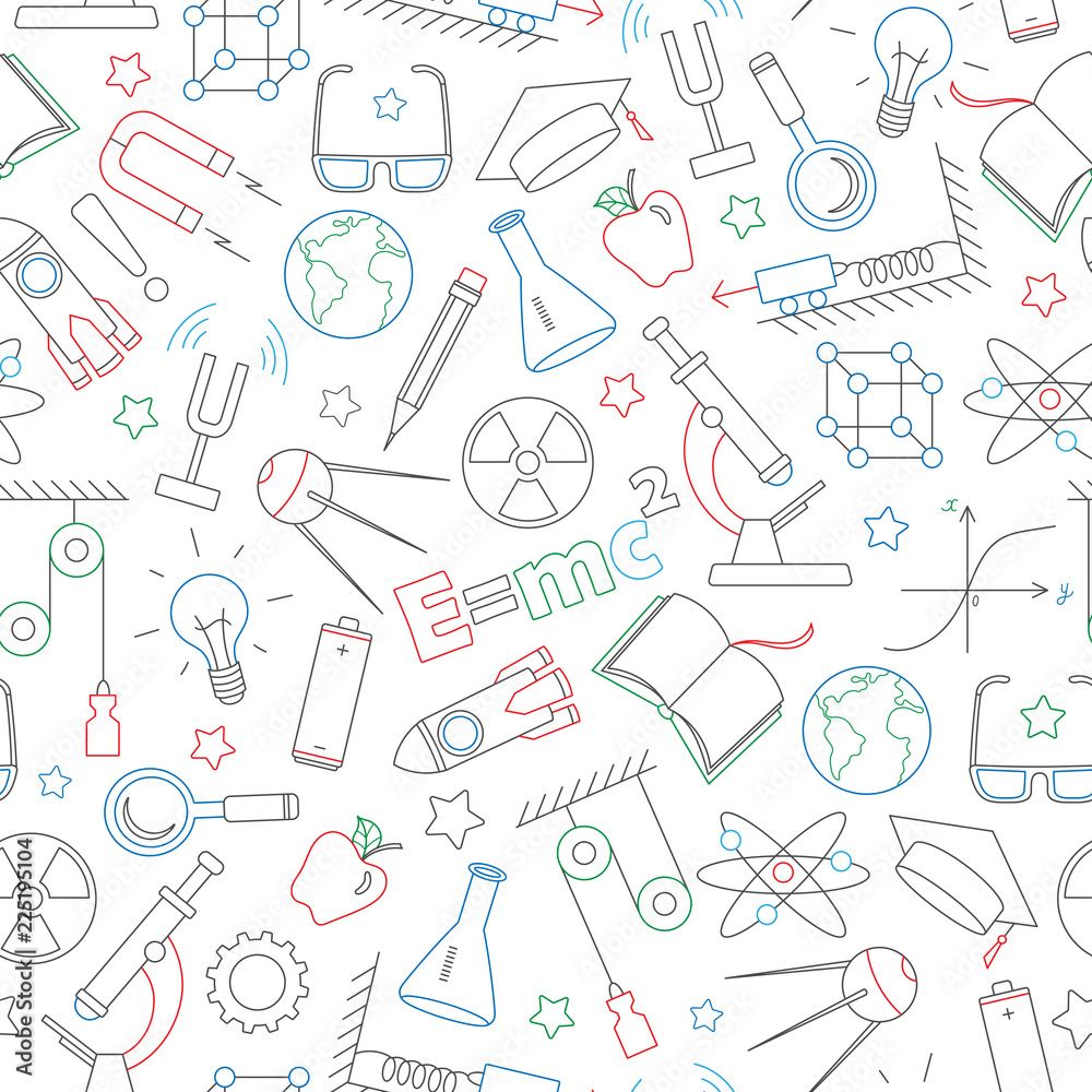 Seamless pattern on the theme of the subject of physics education ...