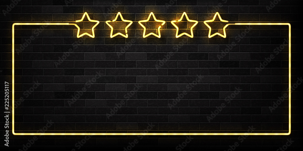 Vector realistic isolated neon sign of Five Stars frame logo for ...