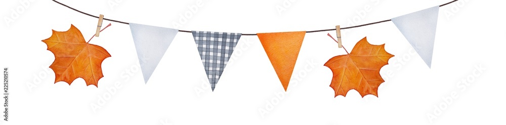 Autumn season festive decorative bunting with colorful maple leaves ...