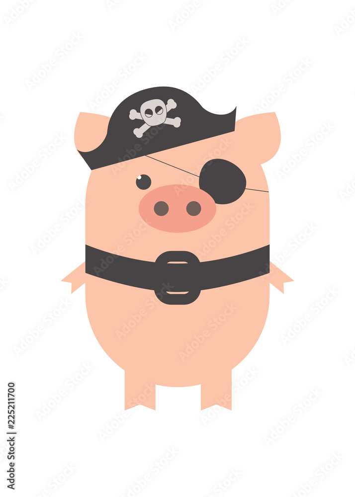 A pig in a pirate costume. A pig pirate, in a pirate hat. Cartoon ...