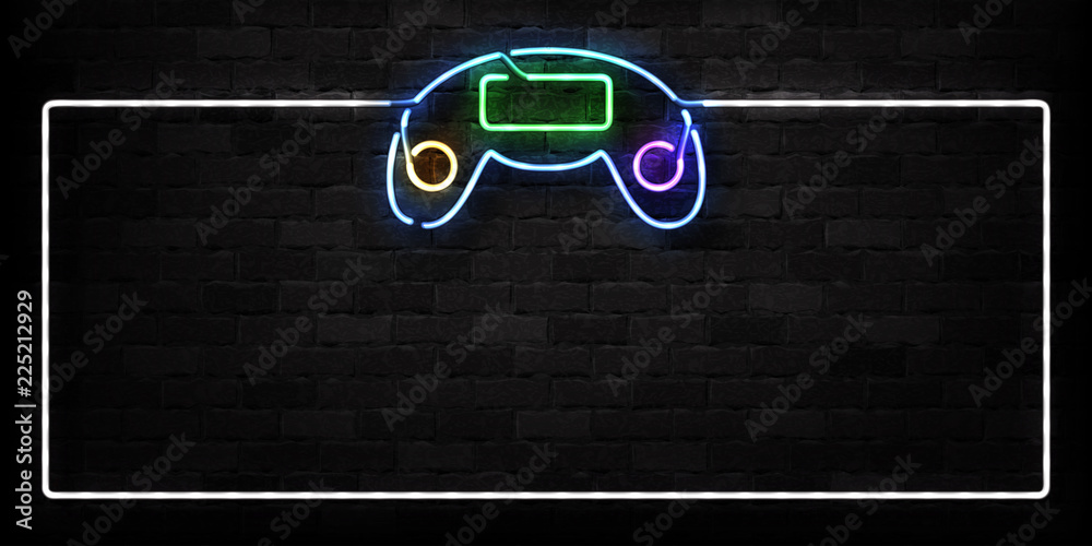 Vector realistic isolated neon sign of Controller frame logo for ...
