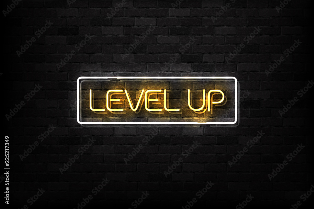Vector realistic isolated neon sign of Level Up button logo for ...