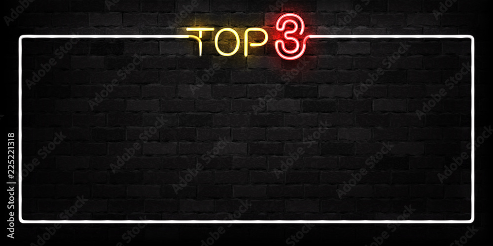 Vector realistic isolated neon sign of Top 3 frame logo for decoration ...