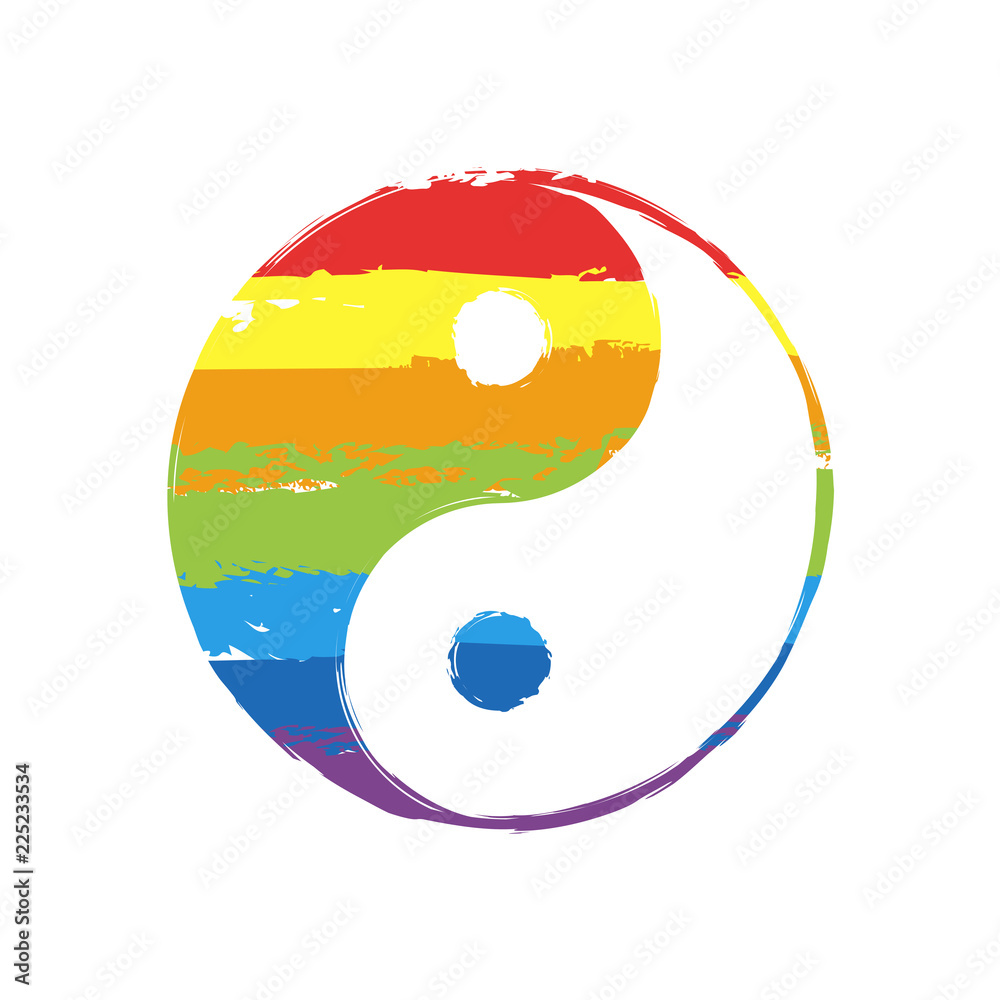yin yan symbol. Drawing sign with LGBT style, seven colors of rainbow ...