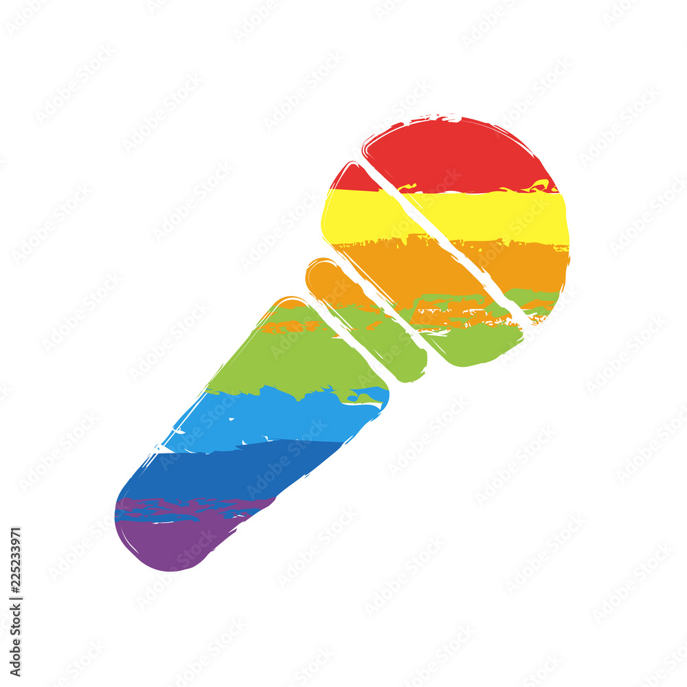 Hands microphone icon. Drawing sign with LGBT style, seven colors of ...